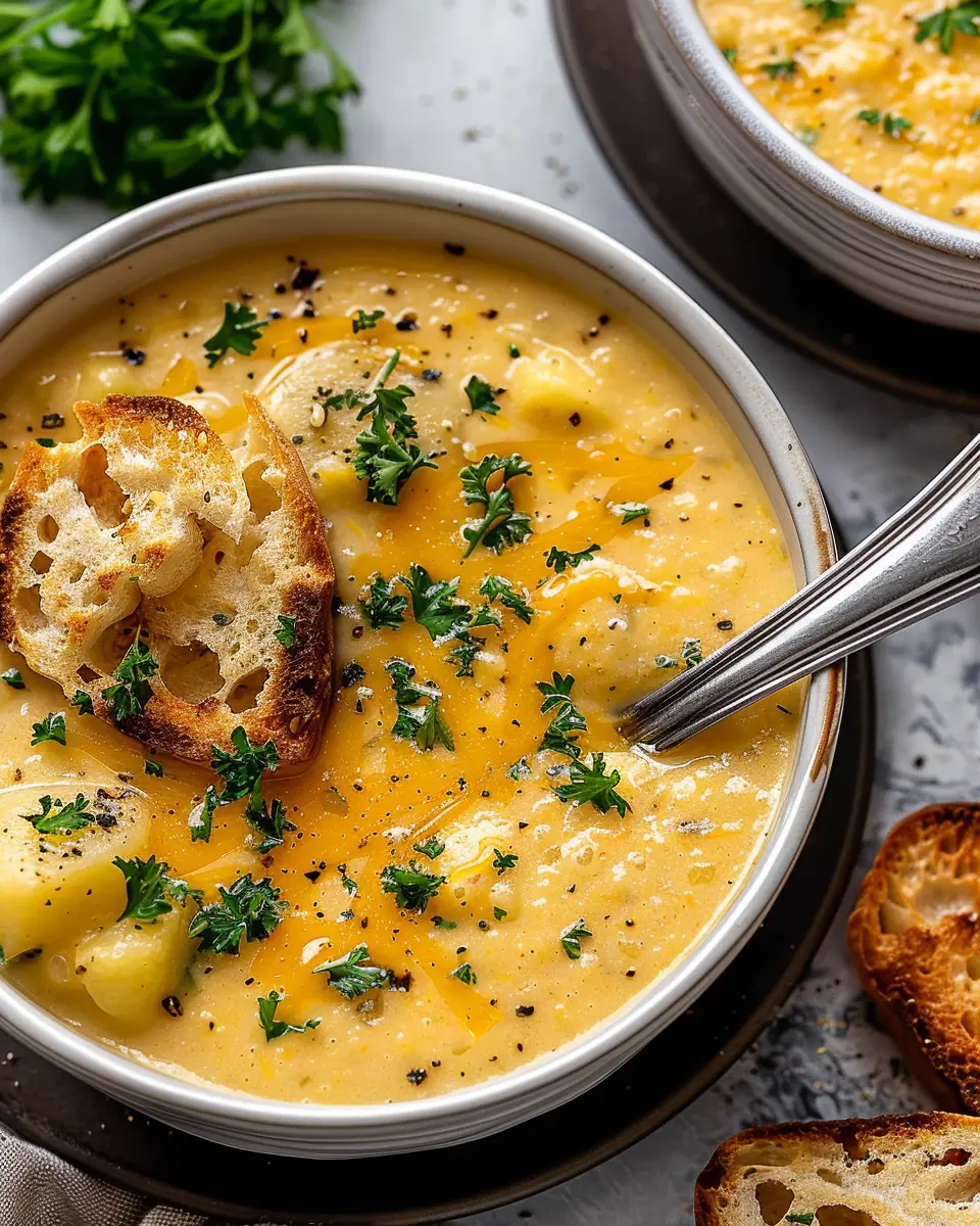 hearty cheddar garlic herb potato soup